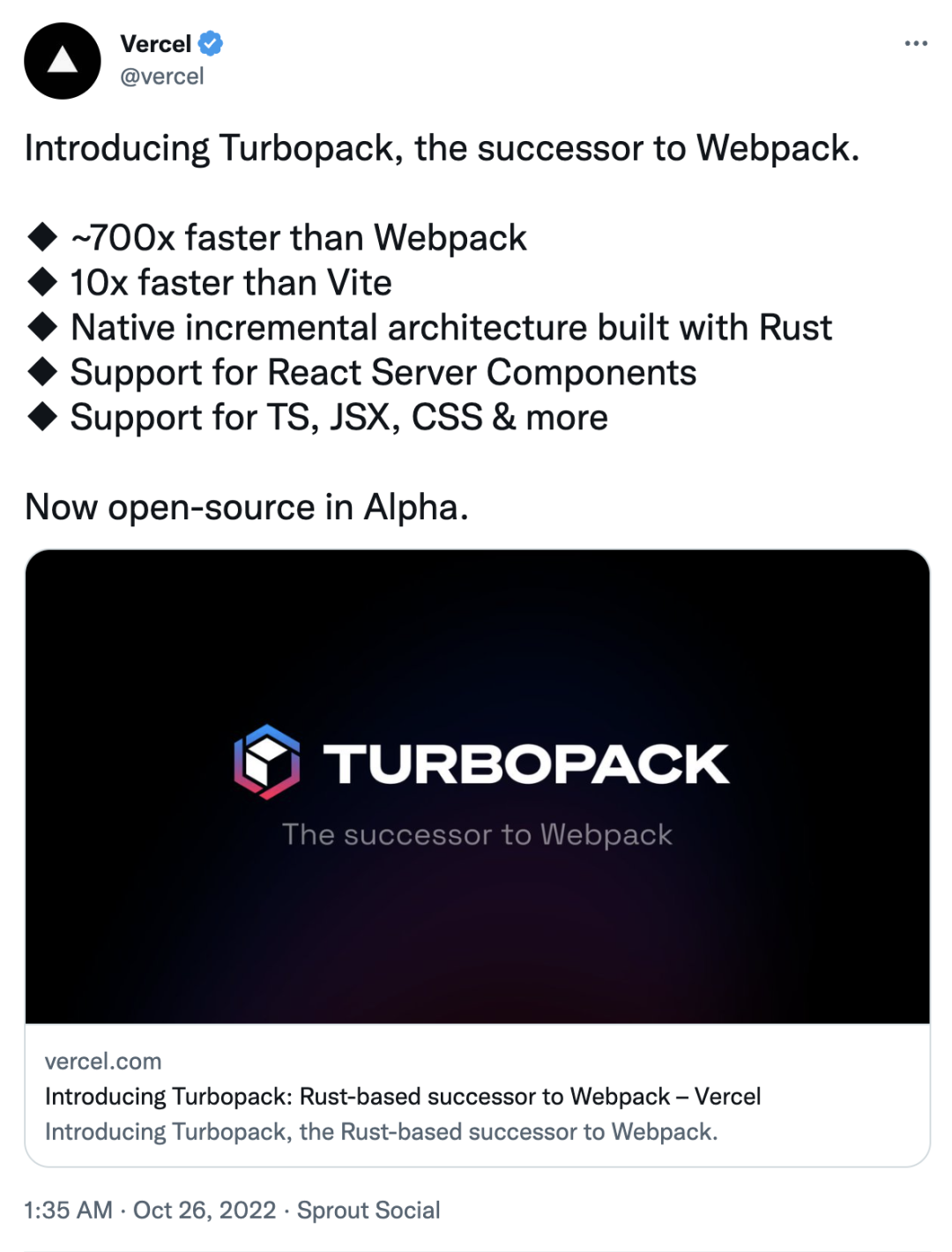 比 Webpack 快700倍的全新开源打包工具 - Turbopack - 墨天轮