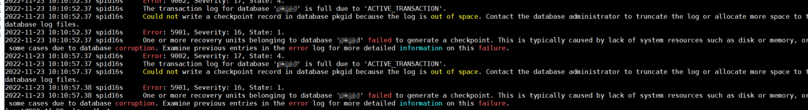 The transaction log for database 'xxx' is full due to 'ACTIVE_TRANSACTION'. - 墨天轮