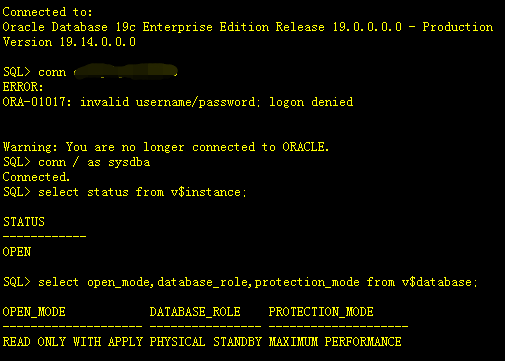 Oracle 19C RAC 备库conn 链接报ORA-01017: invalid username/password; logon denied问题分析处理 - 墨天轮