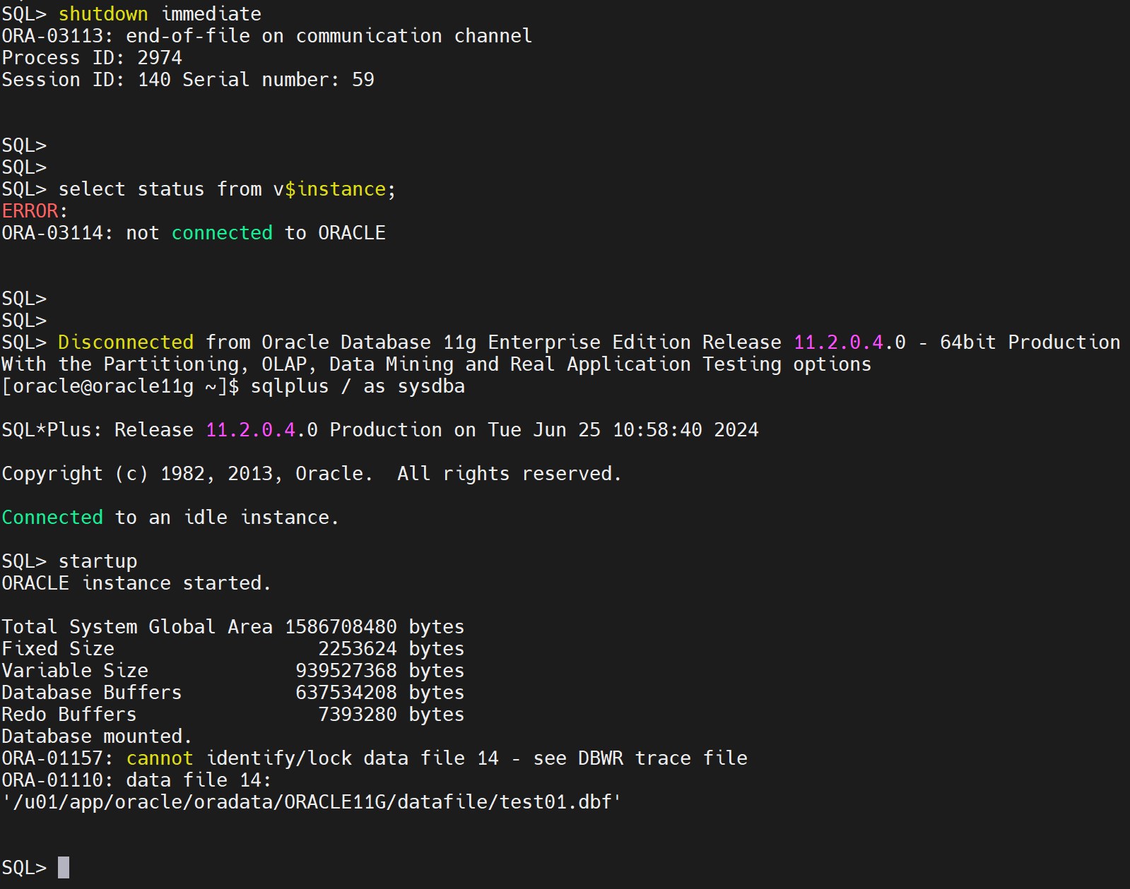oracle故障恢复实验(1)-数据文件损坏 - 墨天轮