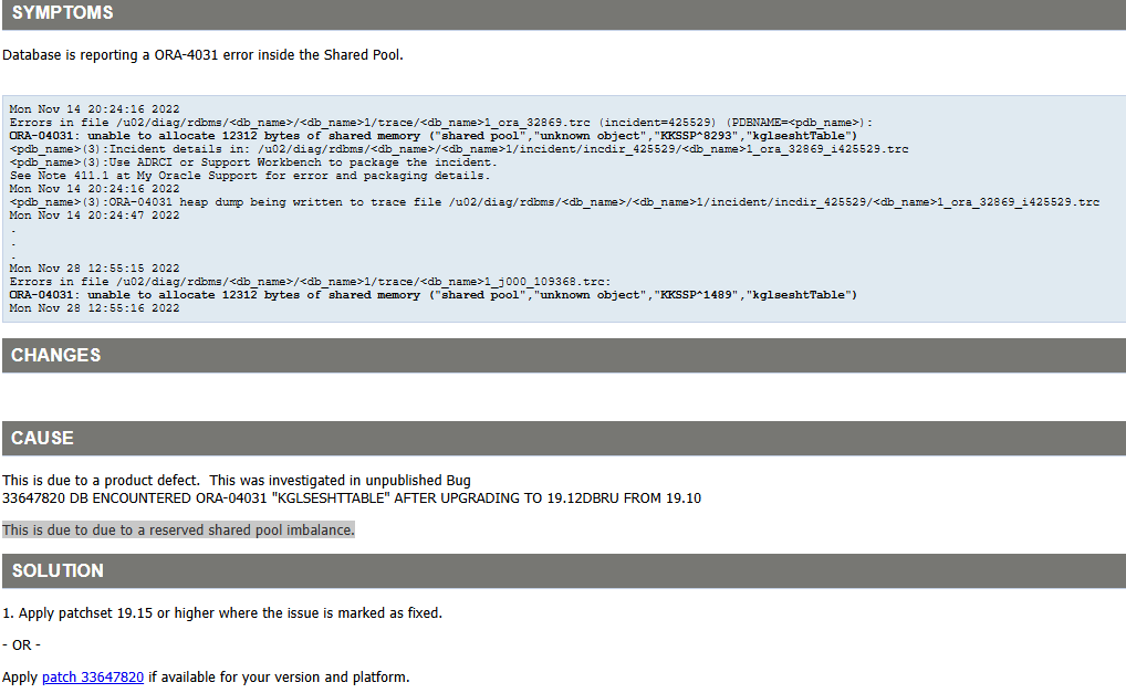Oracle19C低版本一天遭遇两BUG（ORA-04031/ORA-00600） - 墨天轮