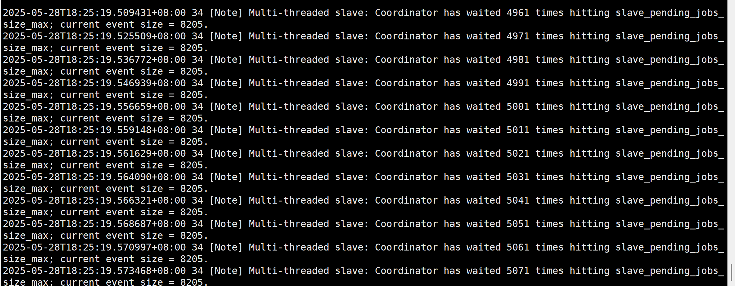 [MYSQL] error日志文件大量的Multi-threaded slave: Coordinator has waited磁盘占满了 - 墨天轮