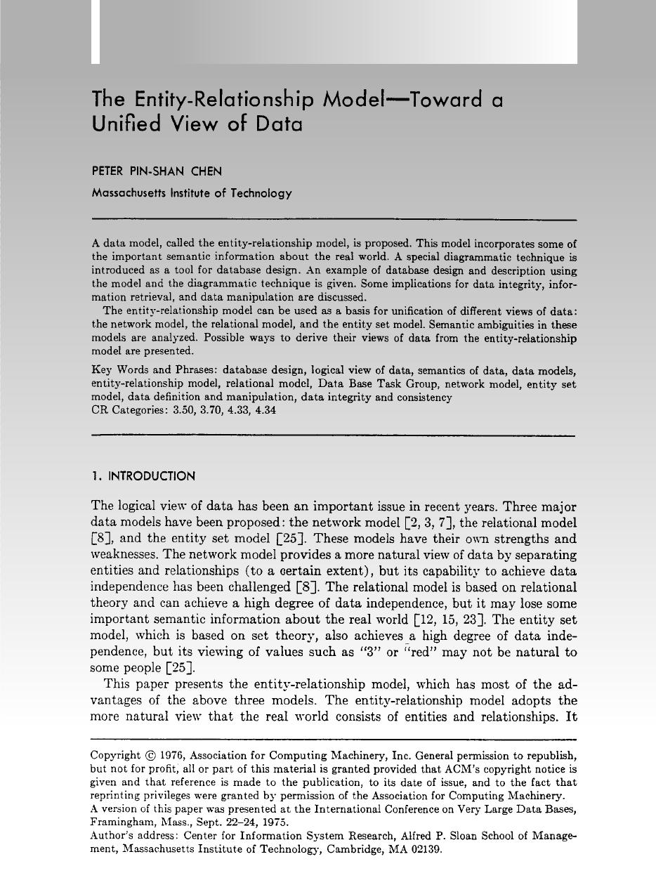 The Entity-Relationship Model: toward a unified view of data - 墨天轮文档