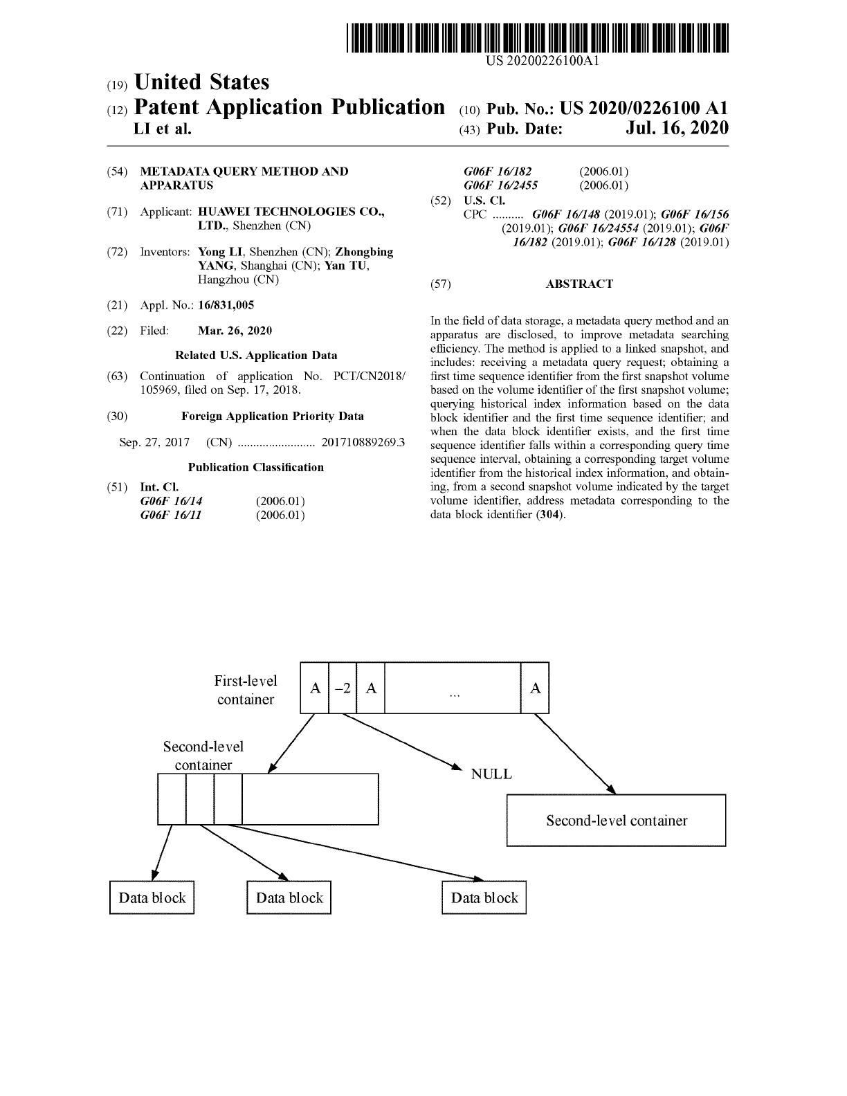 Metadata query method and apparatus_US20200226100A1_华为.pdf - 墨天轮文档