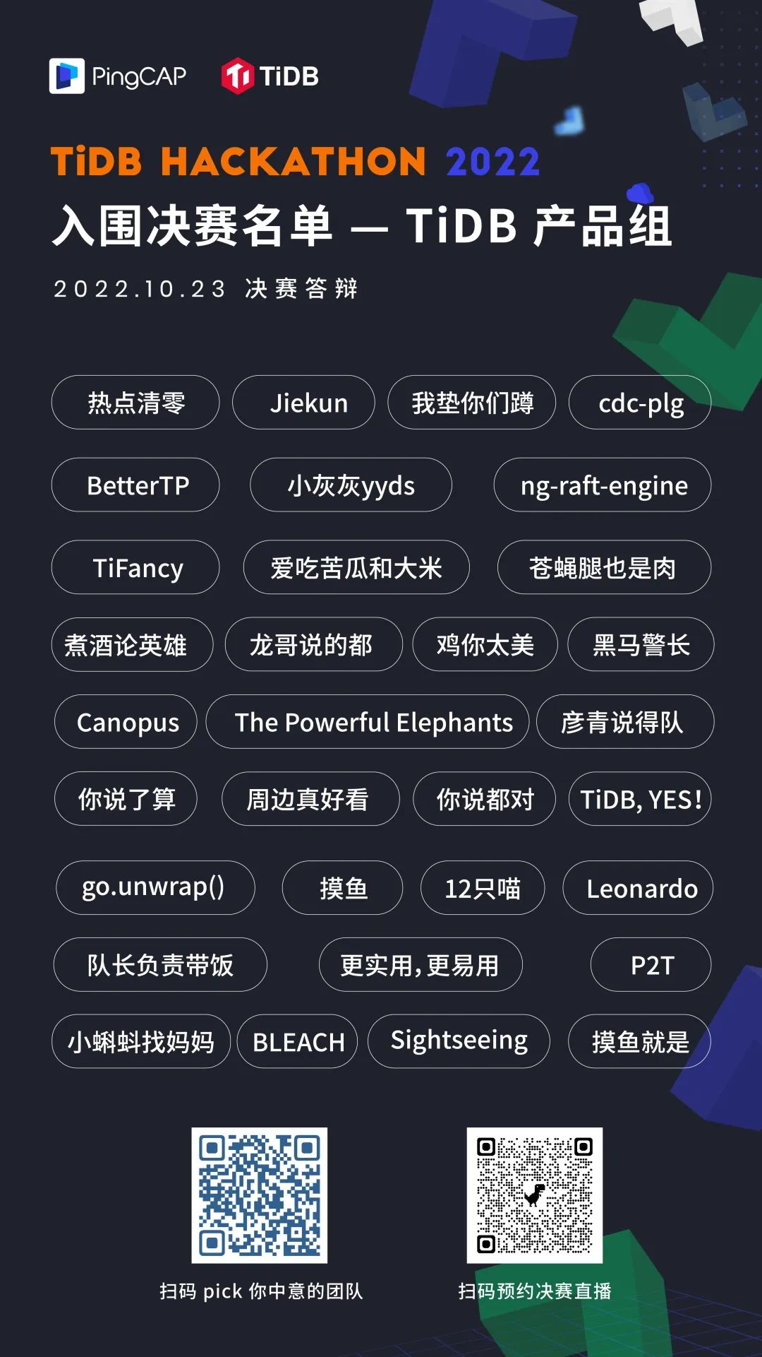 TiDB Hackathon 2022 决赛入围名单出炉，哪些项目值得关注？快来围观吧！ - 墨天轮